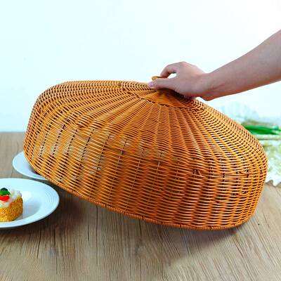 藤编盖中式餐桌菜仿罩圆形大饭菜号多功能防尘防蚊虫UKO罩装饰篮