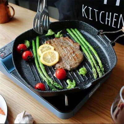 Nonstick Grilling Pan Foldable Wooden Handle Grill Skillet