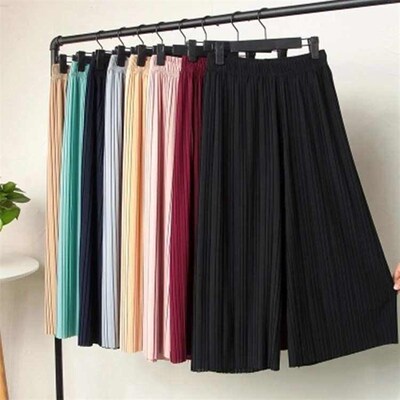women wide-leg trousers pleated chiffon loose skirts pants