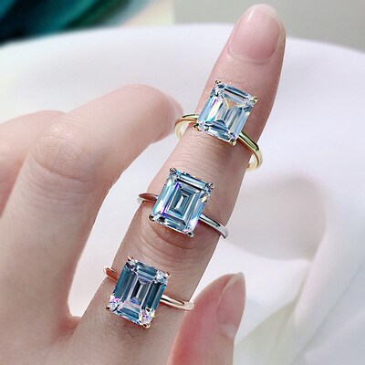 Fashion Pure Silver Ring Inlay Emerald Cut 8X10mm Rectangle
