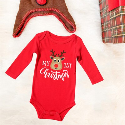 Infant Newborn First Christmas Rompers Baby Boys Girls Cotto