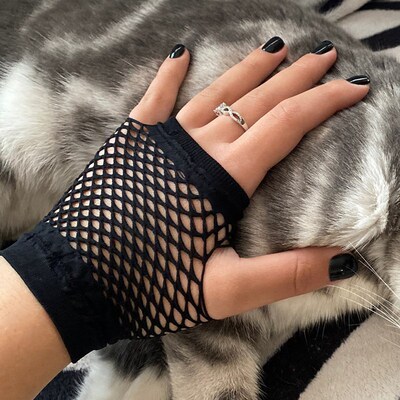 New Black Womens Short Fishnet Net Gloves Fingerless Mesh Gl