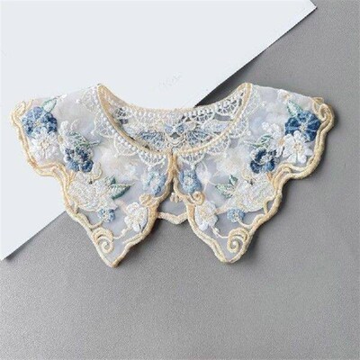 Women Girls Chinese Embroidered Flower Organza False Collar