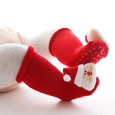 Cartoon Baby Sock Winter Newborn Elk Tree Christmas Red Thic