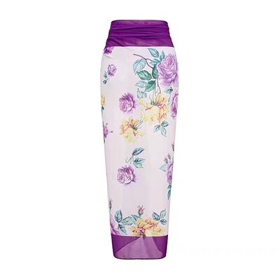 2023 Women Swimwear ver-up Swimsuit Retro Purple Floral Prin