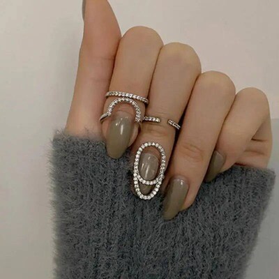 Geometric Open Adjustable Nail Ring Korean Fashion Rhineston