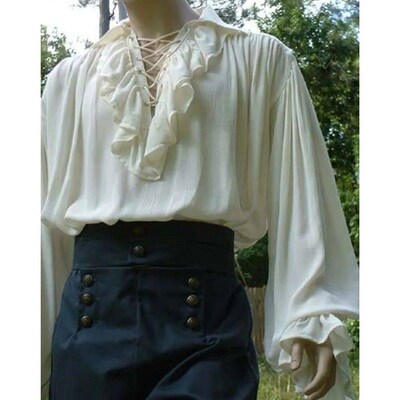 Mens Renaissance Costume Ruffled Long Sleeve Lace Up Medieva