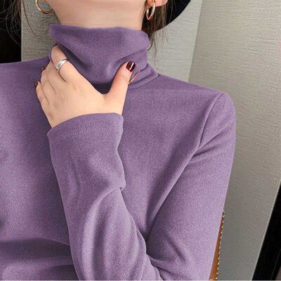 Double-sided Velvet Warm Top Womens Half-high Collar Solid