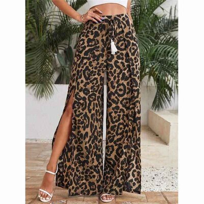 Leisure tassel tied waist wide leg pants