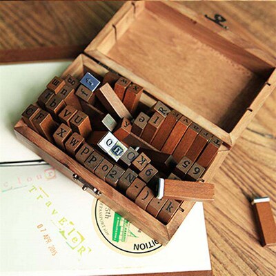 Retro 70pcs Wooden Alphabet Letters Number Seal Stamps Set