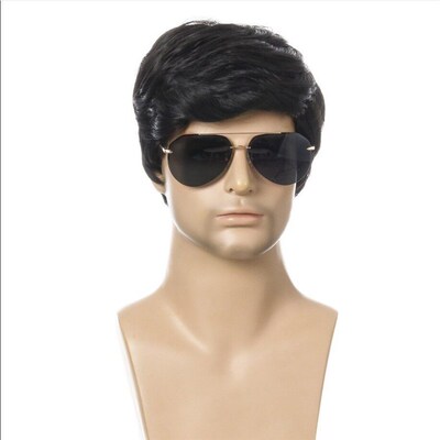 Partial Mens Hair Black Short Hair Mens Chemical Fiber Hea