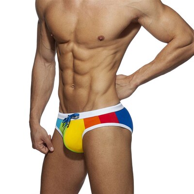 Swimwear Men Push Up Rainbow Swim Briefs Trunks Mens Sex
