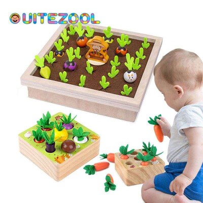 Montessor toy set wooden toys baby pull carrot shape toys