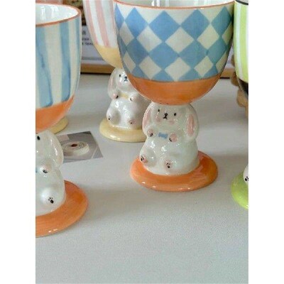 Ahunderjiaz-French Retro Ceramic Goblet, Cute Embossed