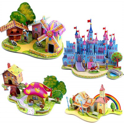 3D DIY Puzzle Castle Assembling Model Cartoon House Paper To
