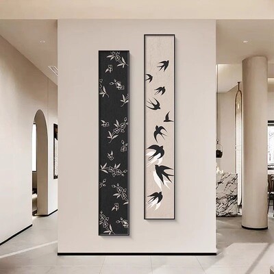 中古挂关装饰画南洋复风走廊过道画细长条竖版蝴蝶古高OOF玄端墙