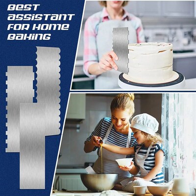 1pcs Stainless Steel Cake Scraper Double Sided Patterned Edg