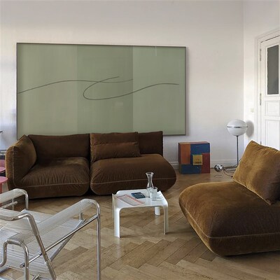crisis art11橄榄绿高级装饰画艺术微喷抽象线条极简风客厅办公室