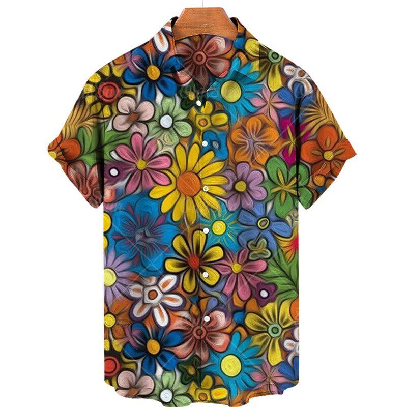 Hawaiian Plant Flower Oversized Beach Holiday Short Sleeve M