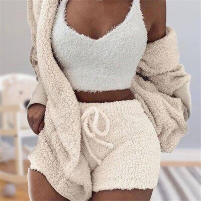 3PCS Ladys Crop Tank Top and Shorts Set Sleeveless Vest V