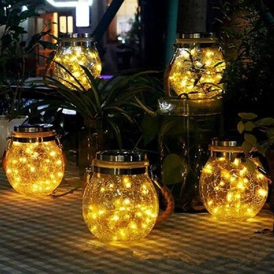 30 LEDs Solar Night Light Crack Ball Glass Jar Lid Wishing