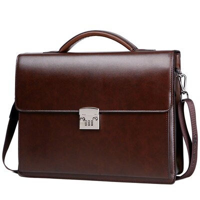 New Male Password Lock Briefcase Diagonal Package Leather La