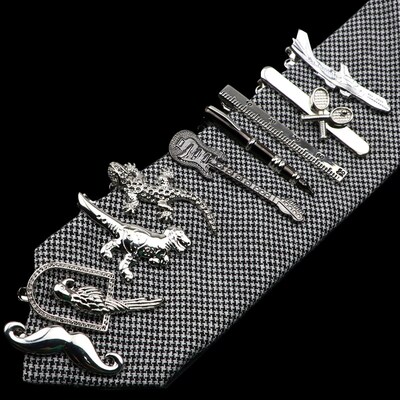 1 Piece Chrome Stainless Tie Clips Guitar lizard Dinosaur Bi