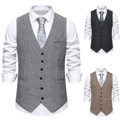 Mens Vintage Single-breasted Mens Suit Vest Casual Vest