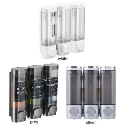 3 Heads Soap Dispenser Wall-mount Shower Bath Shampoo