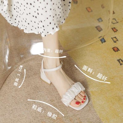 Sandals Womens New Summer Mid-heel Shoes Fairy-style Pleate