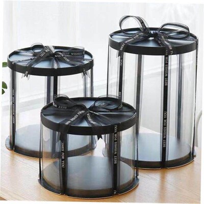 5pcs Round Cake Box Clear Cylindrical Pattern Transparent T