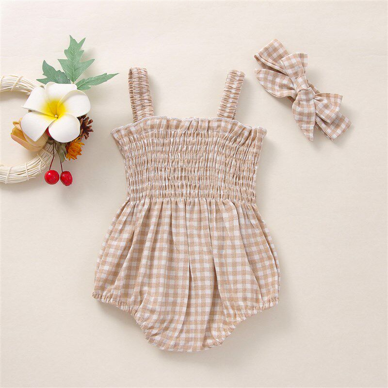 Baby Girls 2Pcs Summer Outfits Sleeveless Frill Smocked Stra
