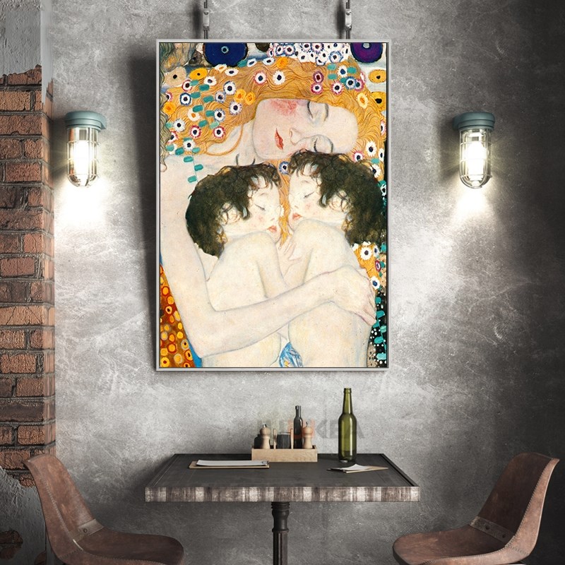 Famous Posters and Print Mother Love Twins Baby By Gustav Kl