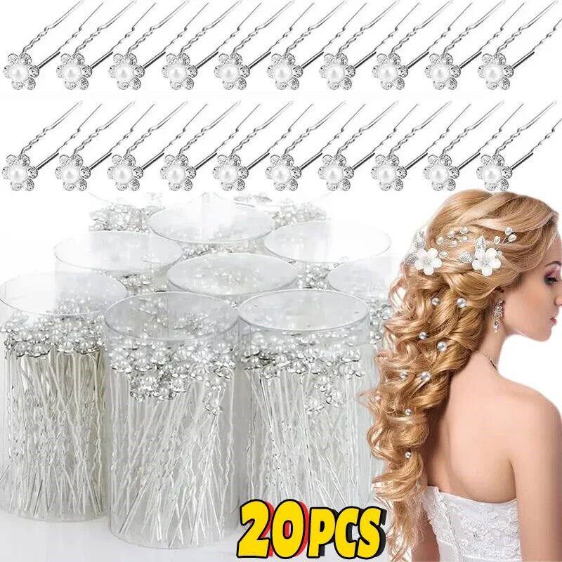 20pcs Elegant Pearl Crystal Hairpin Wedding Bridal U-shaped