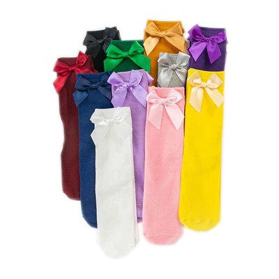 Childrens Mid-length Socks Solid Color Bow All-match Size C