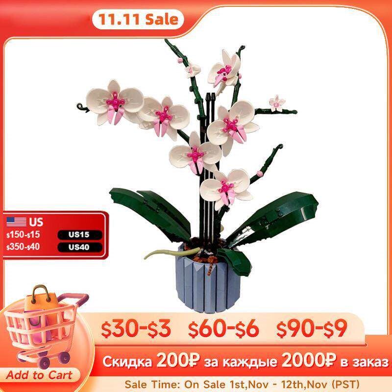 Moc Bouquet Orchid block flower Succulents Potted Building B