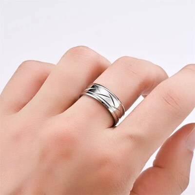 New Black 8mm Groove Beveled Stainless Steel Ring for Men Wo