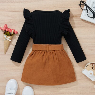 Citgeett Autumn Kids Girls Skirt Set Long Sleeve Tops Elasti