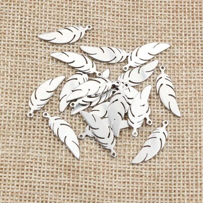 30pcs/lot 25x6mm 20x6mm Charms 316 Stainless Steel Feather l