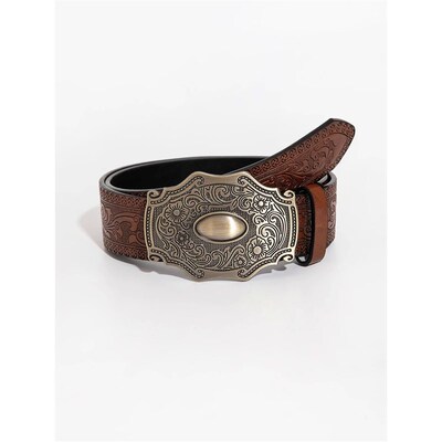 1pc mens vintage casual flower engraved metal buckle flower