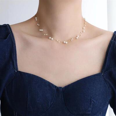 316l Stainless Steel Beautifully Temperament Pearl Chain Nec
