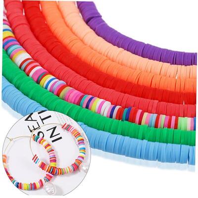 350pcs 6mm Flat Round Polymer Clay Beads, Loose Spacer