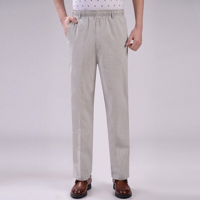 Summer thin cotton linen linen solid color high waist loose