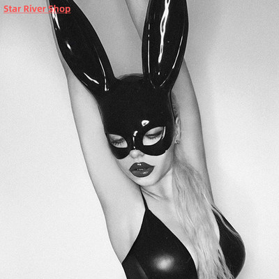 Sexy Cosplay PVC Rabbit Mask With Long Ears Black Bunny Face