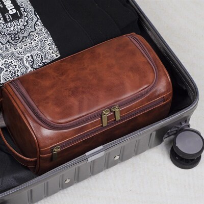 Leather Toiletry Bag for Men Women Dopp Kit Mens Hanging Toi