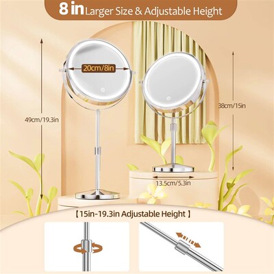 8 Inch Makeup Mirror With Light Lamp 10X Magnification 3 Col