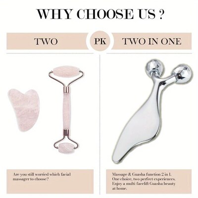 2 IN 1 3D Facial Massager & Gua Sha Massage Tool Cold Roller