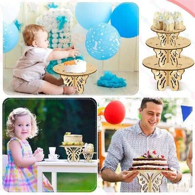 Round Cake Stand 3-Tier Cupcake Holder Stand Wooden Tiered