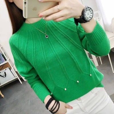 Fashion O-Neck Solid Color Diamonds Sweater Womens Clothing