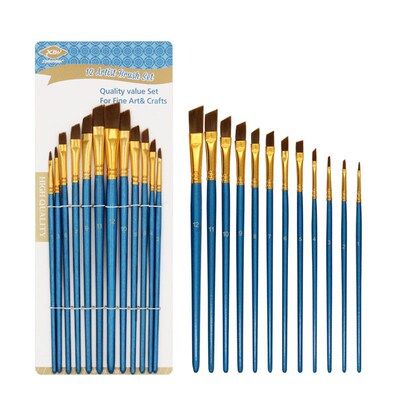 Pearlescent Blue Rod Nylon Hair Brush 12Piece Set Watercolor